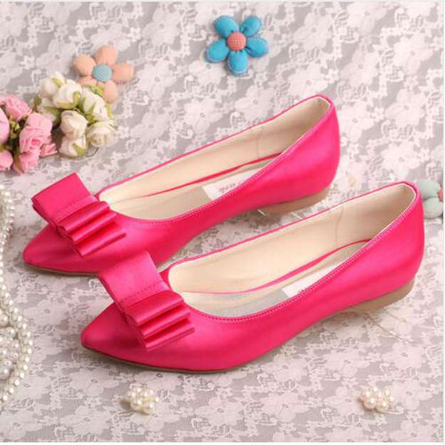 Women's Satin With Bowknot Close Toe Flats Wedding Shoes (M1084779ELA ...